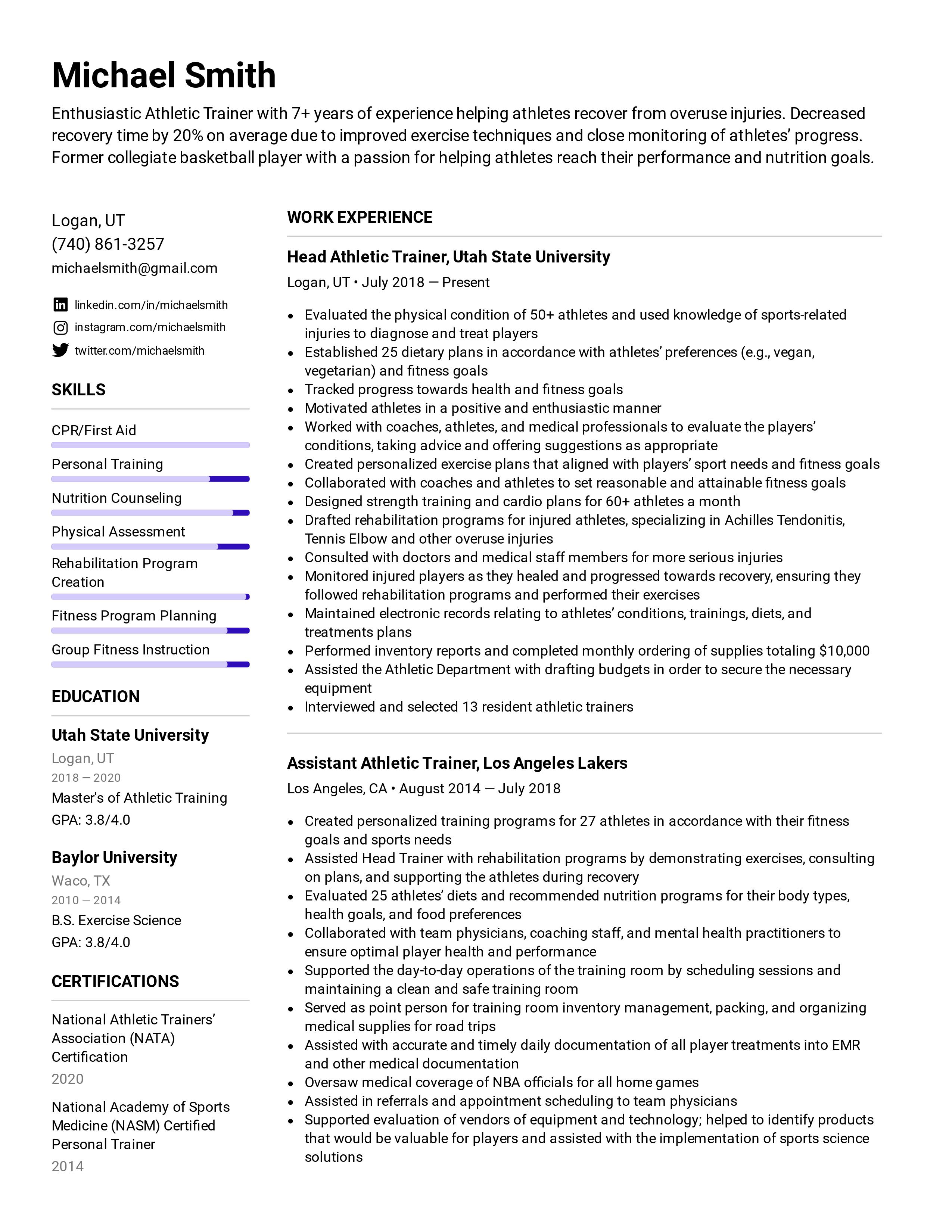 Athletic Trainer Resume Example & Writing Tips for 2022 Athletic Trainer Resume Example & Writing Tips for 2022